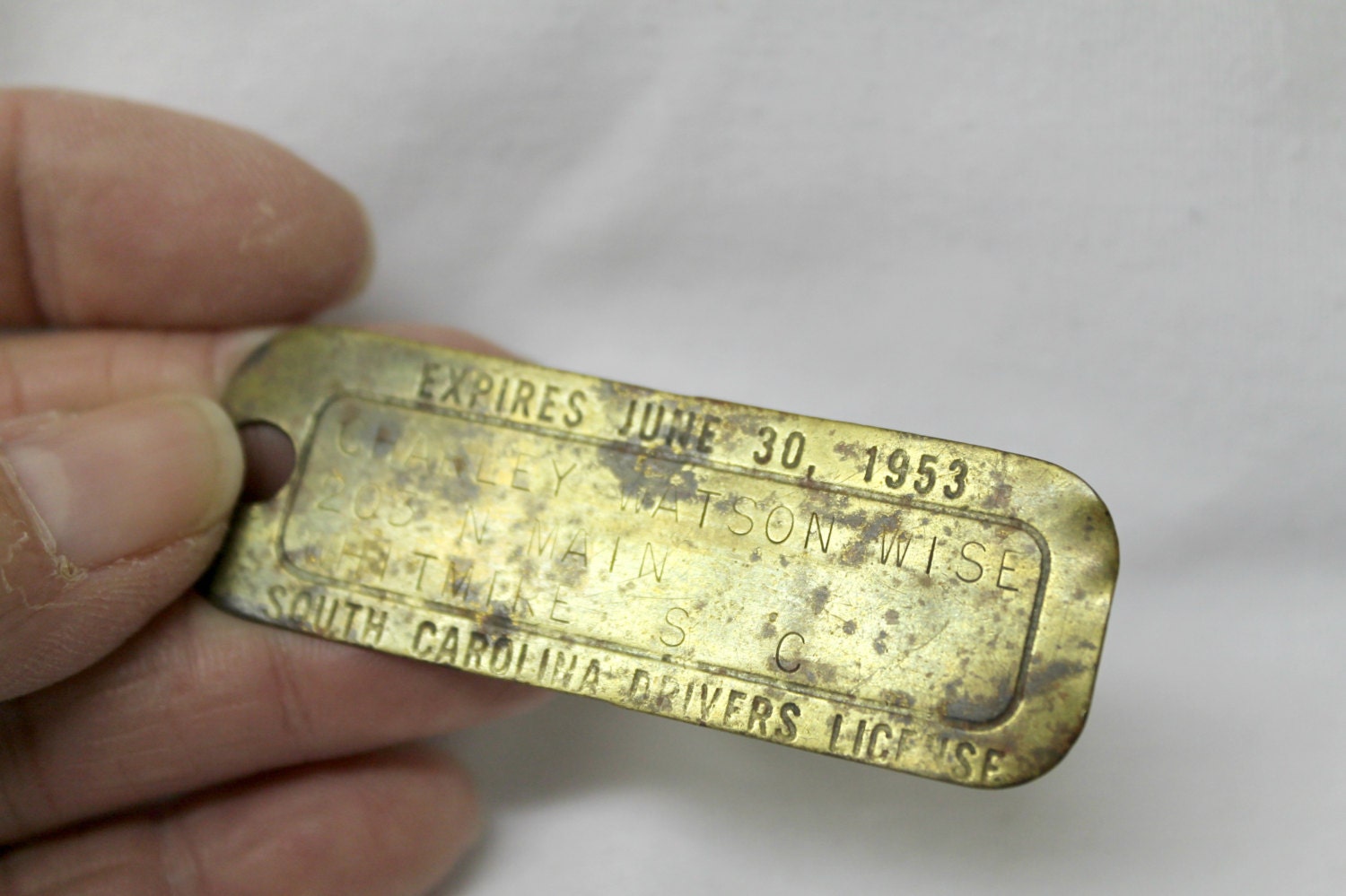 Vintage 1953 SC Brass Driver's License Tag South Carolina