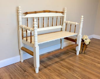 Wood bench with back | Etsy