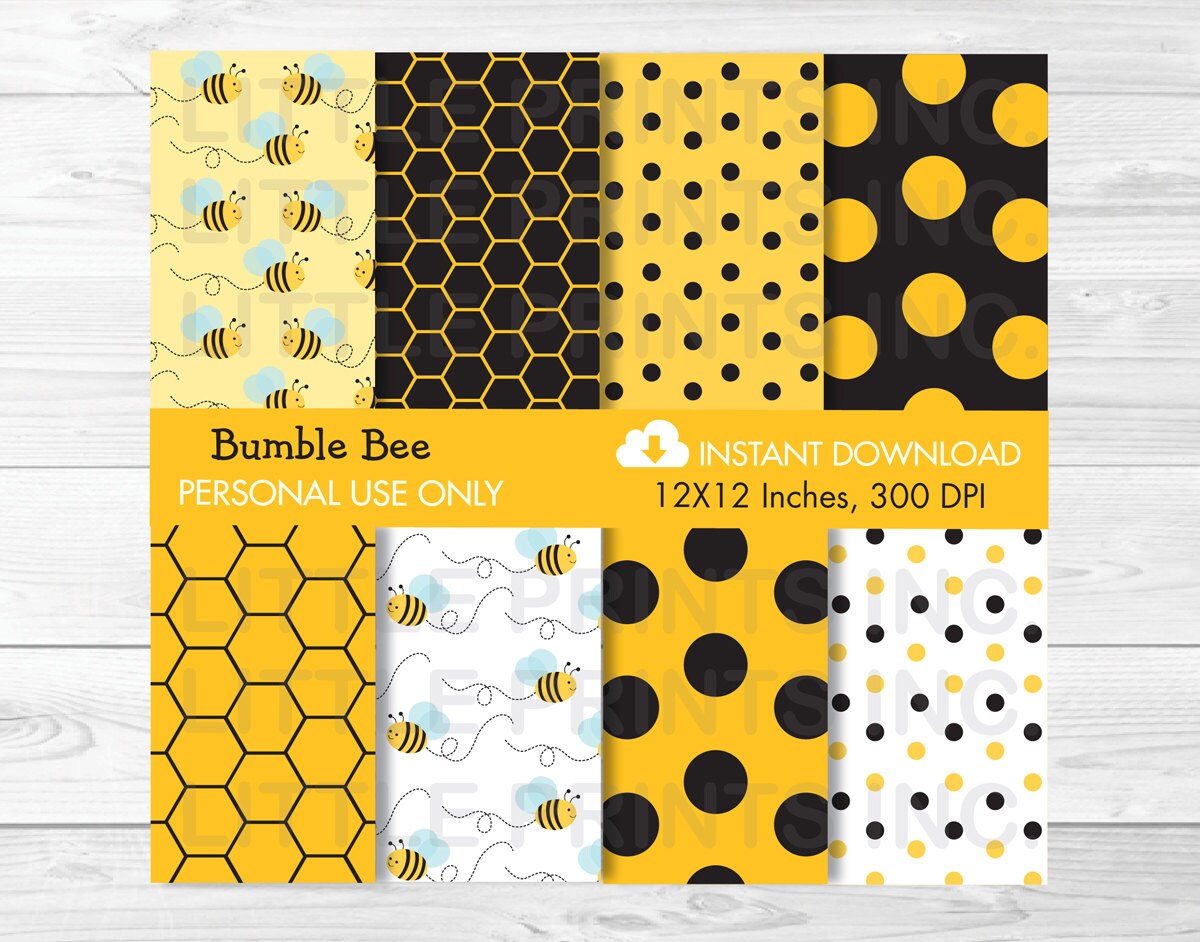 Cute Bumble Bee Digital Paper / Bumble Bee Patterns / Bumble