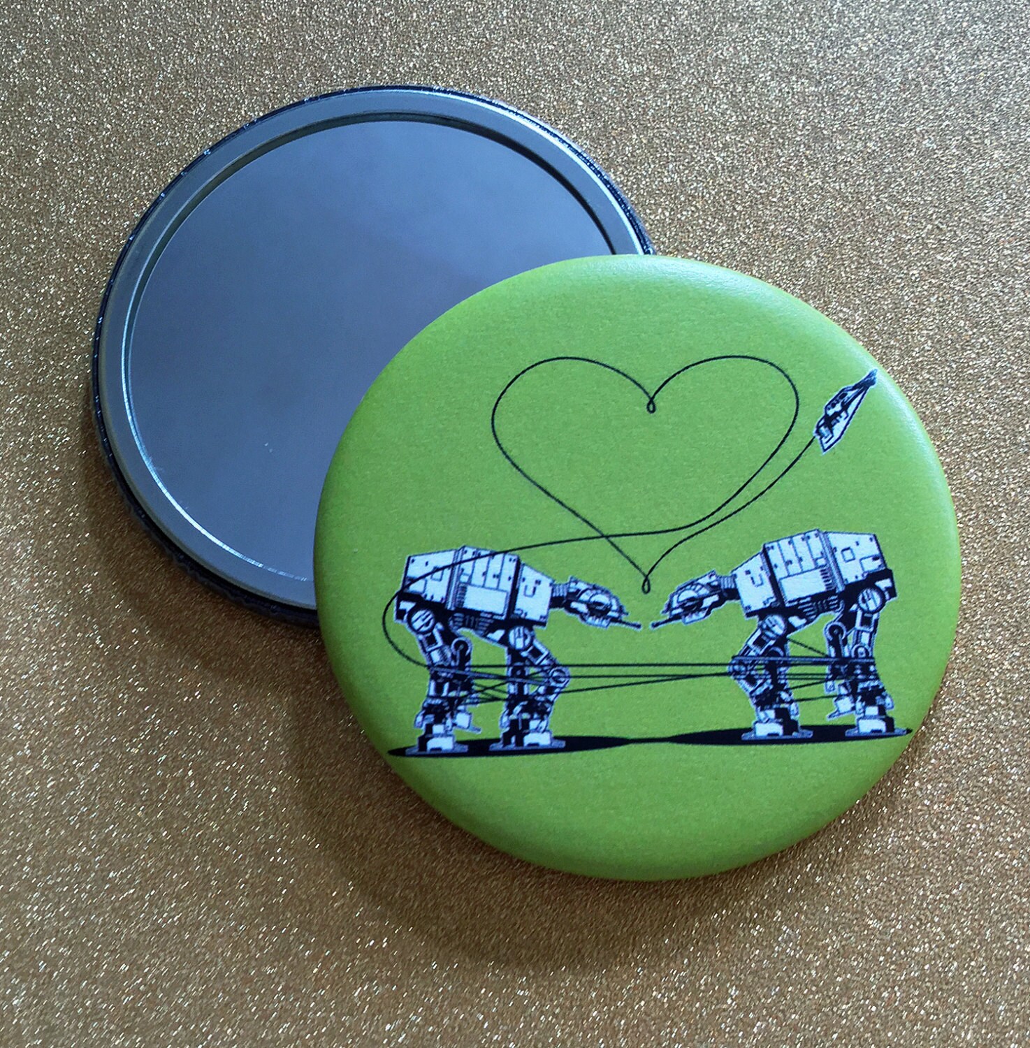 2.25 Inch AT-AT Love Mirror Green Star Wars Mirror Star