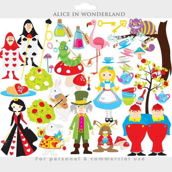 Alice in Wonderland clipart Alice clip art mad hatter queen