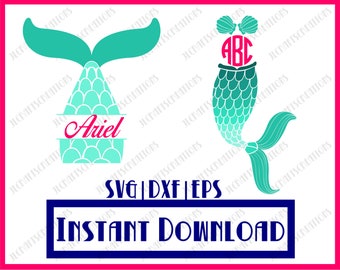 Mermaid monogram svg | Etsy