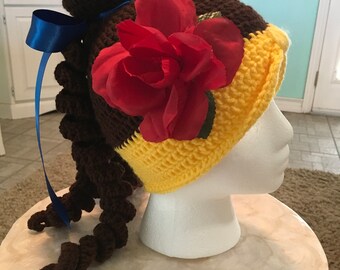 Princess Belle hat crochet princess hat yarn wig dress up