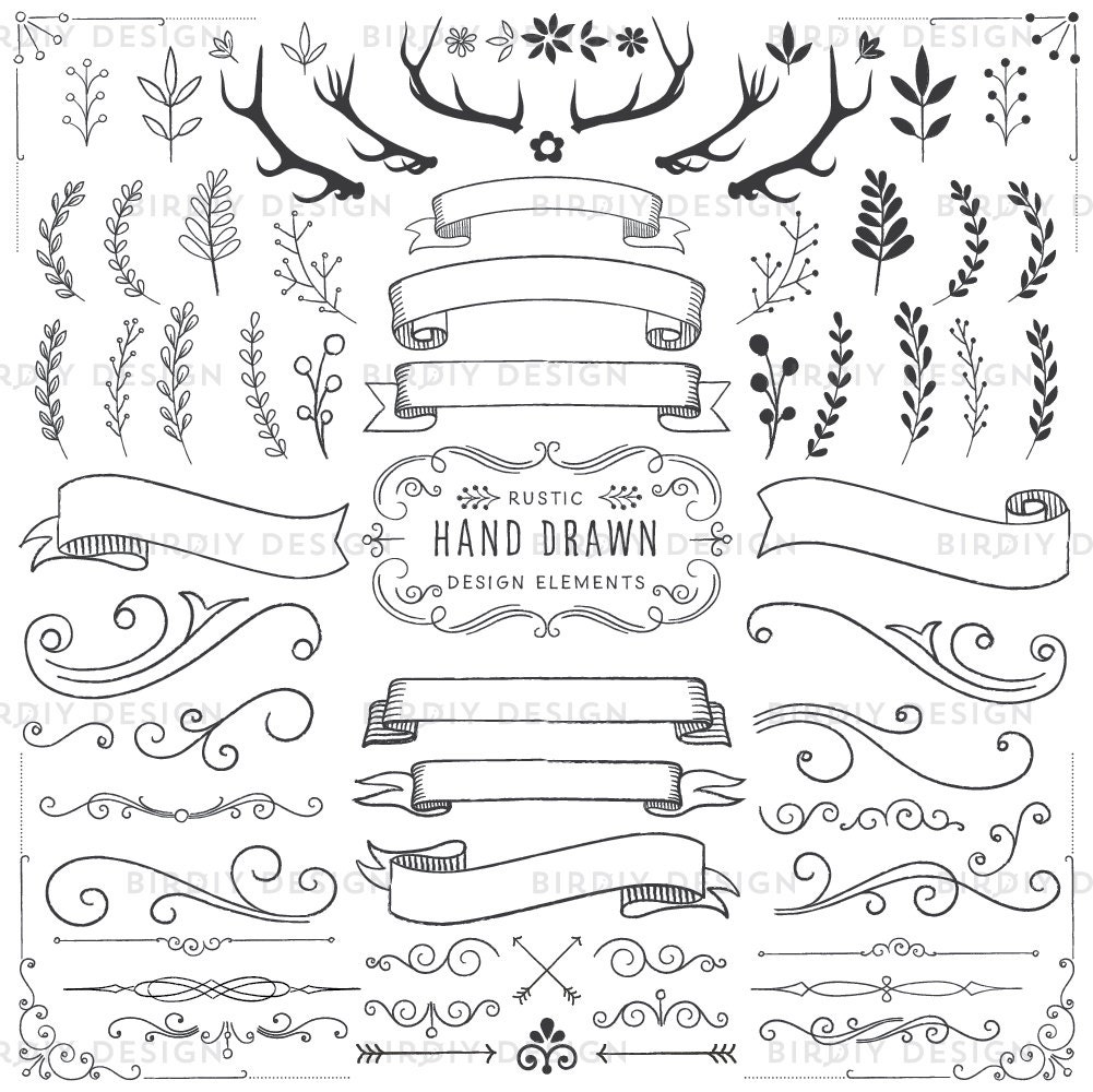 Woodland Clipart Floral Clipart Antlers Banners