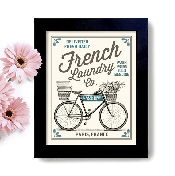 French Laundry Room French Decor Laundry Sign Bicycle Print