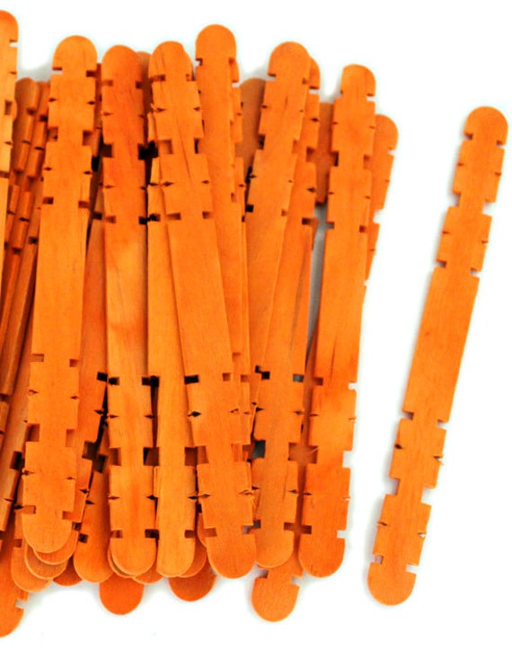 100 Orange Notched Hobby Craft Sticks