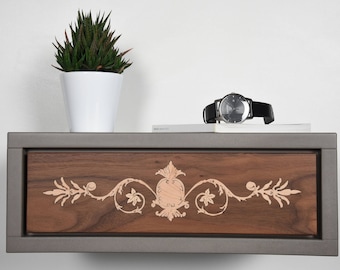 Floating bedside tables in oak and Corian / Bedside suspended