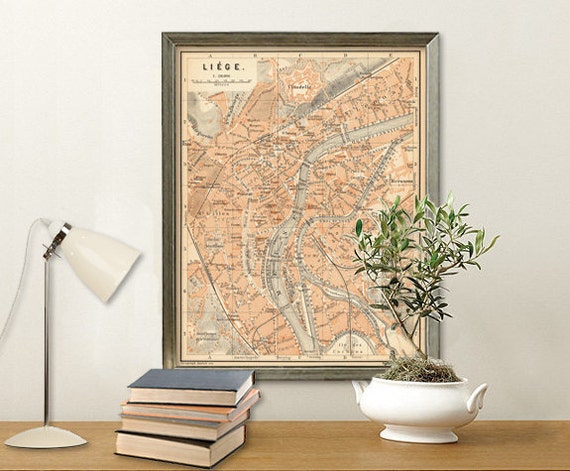 Liege map Old map print Vintage map reproduction Fine