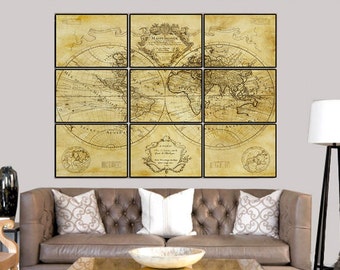 1720 Old World Map Restoration decor Style World Map Guillaume