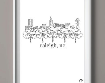 Raleigh Skyline Print Raleigh NC Gift Raleigh Art Print