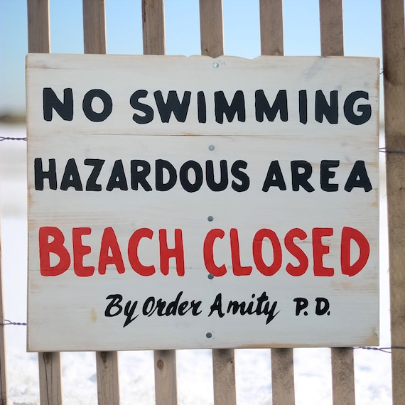 Amity Island Beach Closed Wood Sign No Swimming Sign Jaws