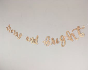 Christmas Garland pink MERRY AND BRIGHT banner handmade