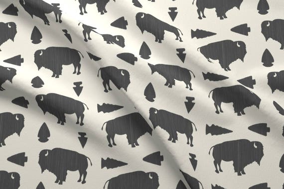 Southwest Buffalo Fabric Buffalo Arrowheads-Dark Gray Cream