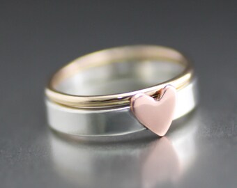 Copper Heart Stack Ring Stack Ring Sterling Silver Stack