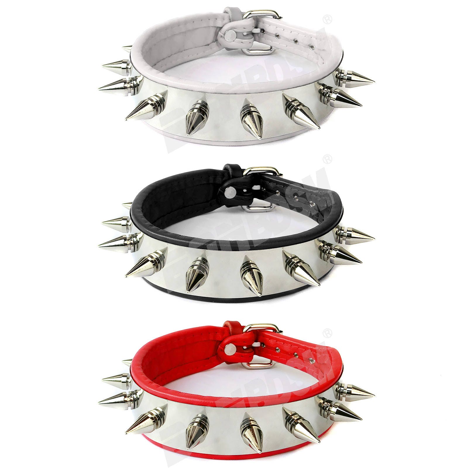 Bondage Restraint Leather Spiked Collar with Stainless Steel