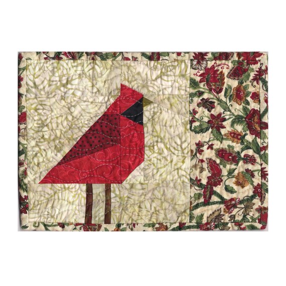 RED CARDINAL Quilted Mug Rug Pattern Paper Piecing