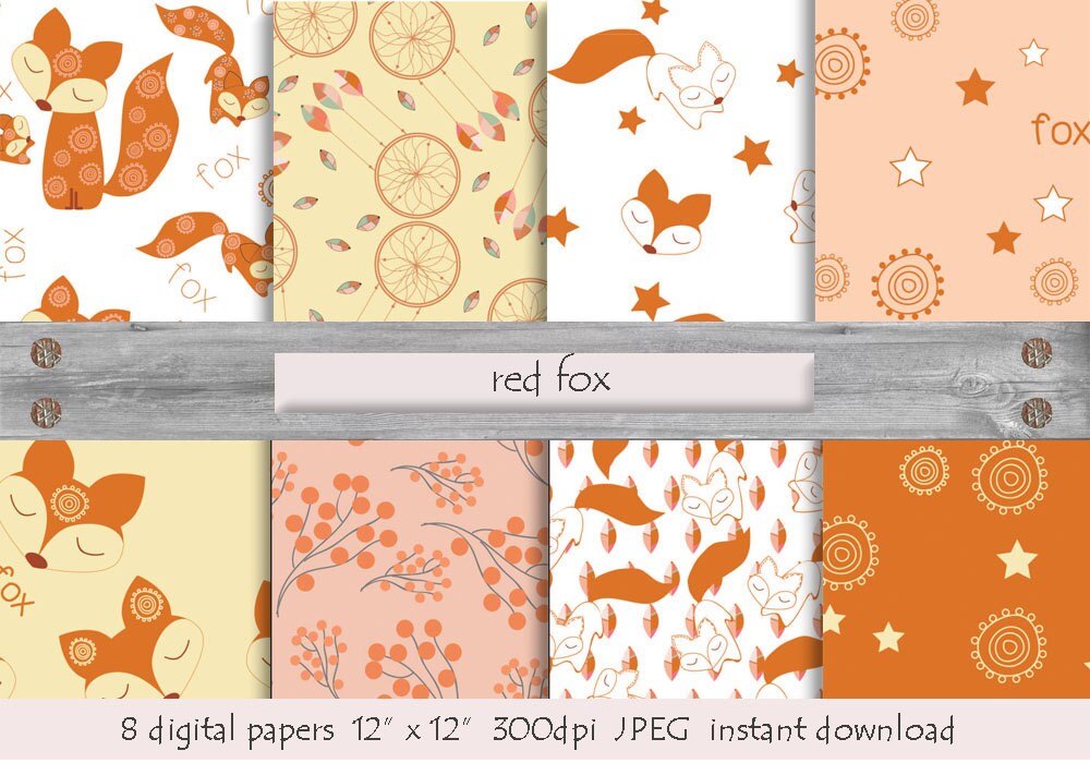 Red Fox Pattern Foxes DIGITAL PAPER Foxes Patterns Cute