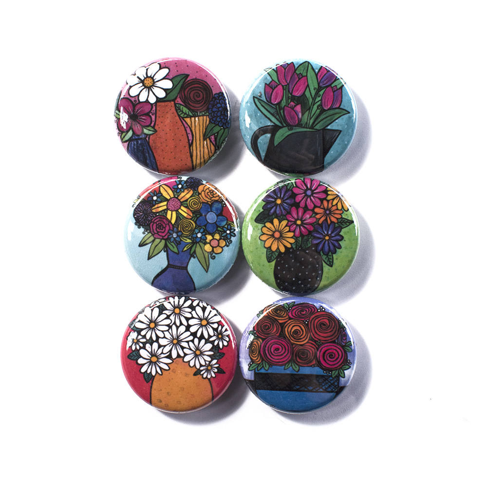 Flower Magnet Set or Flower Pin Set Colorful Cute Magnets or