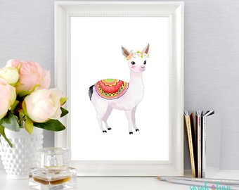 Llama Cactus Print Llama Gift Cactus Decor Baby Shower Alpaca