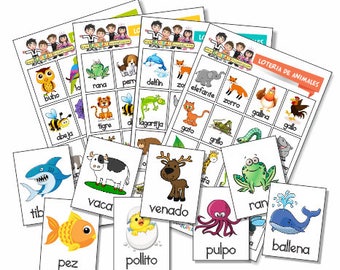 Lotería Animales en INGLES para imprimir Printable Animals