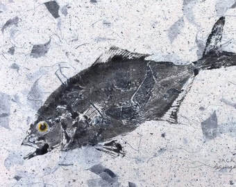 ORIGINAL Art GYOTAKU Fish Rubbing Tails on rice paper 11X14