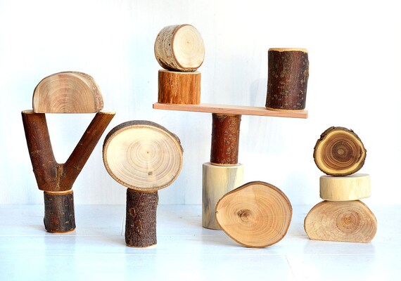 Wood toy 15 natural tree building blocks Wooden blocks Wood