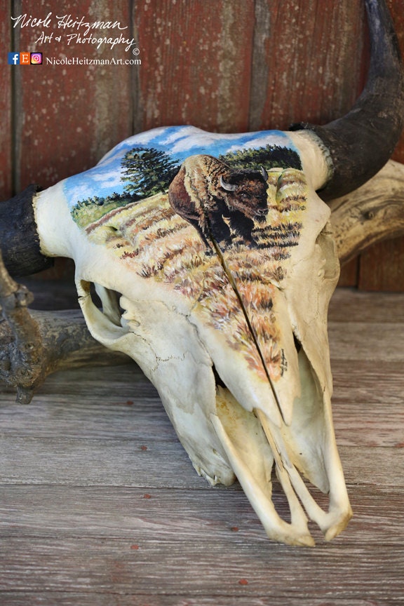 Painted Buffalo Skull Buffalo Art Original Acrylic Painting South ...