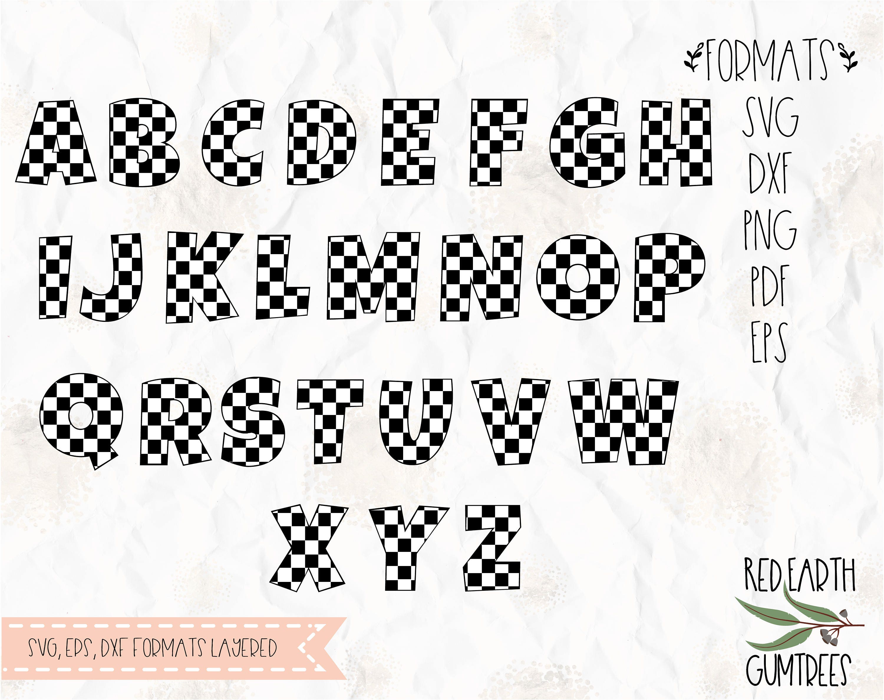 Checkered alphabet checkered letters racing SVG PNG DXF