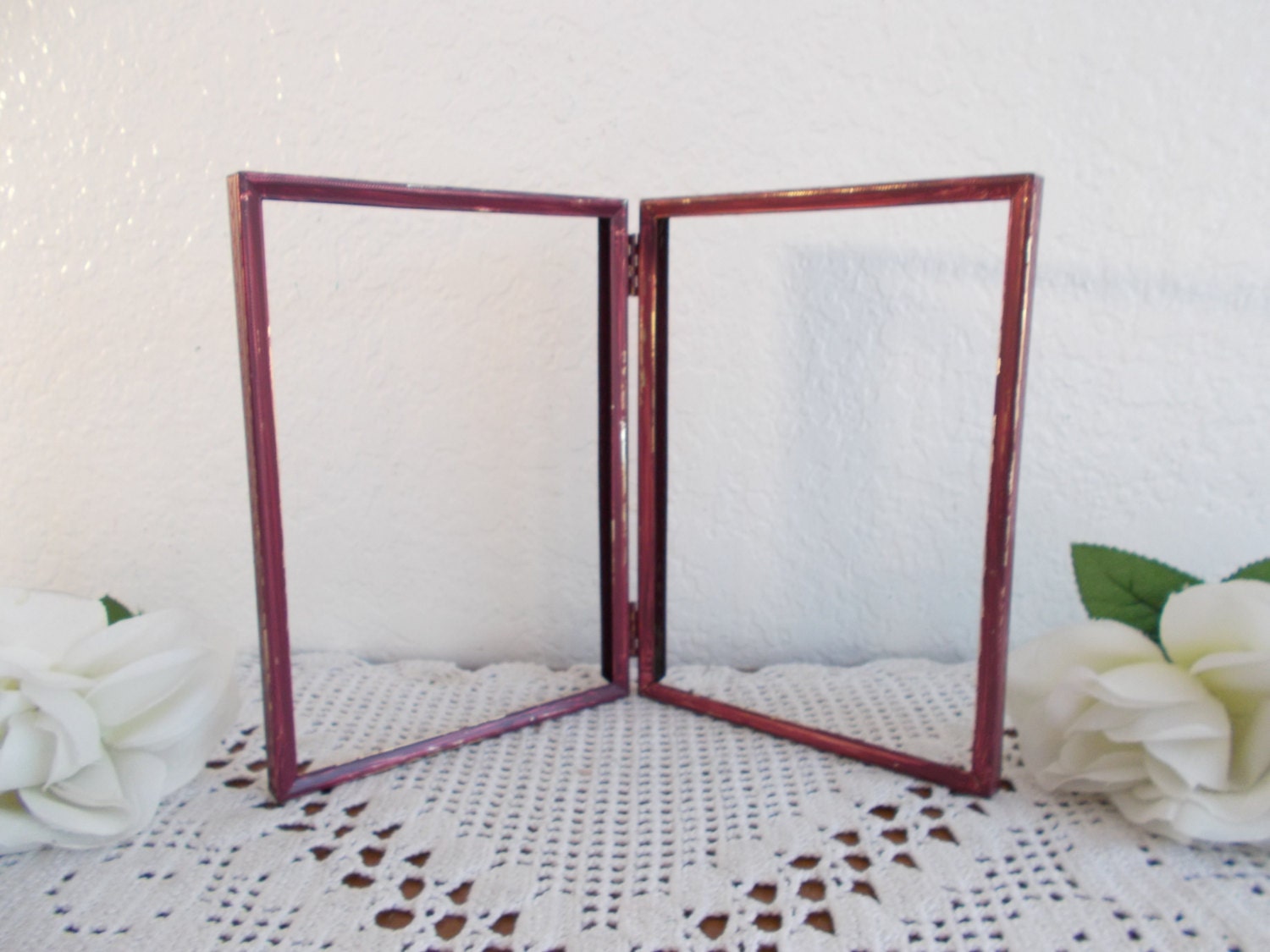 Burgundy Red Wine Picture Frame Up Cycled Vintage Metal Rustic
