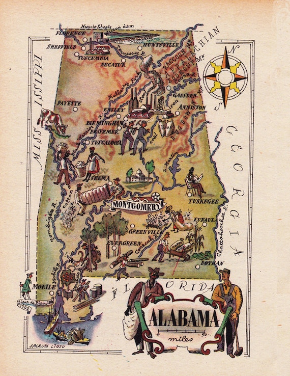 map of Alabama from the 1940's digital download sheet