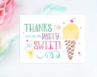 Ice Cream Thank You Card Printable Ice Cream Birthday Theme