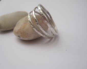 Small Rounded Shield ring in Sterling Silver hammered silver