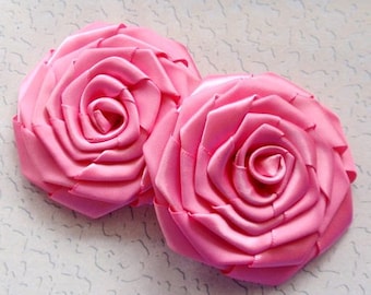 2 Handmade Ribbon Roses 2.5 inches in Lt Pink Have Over 150