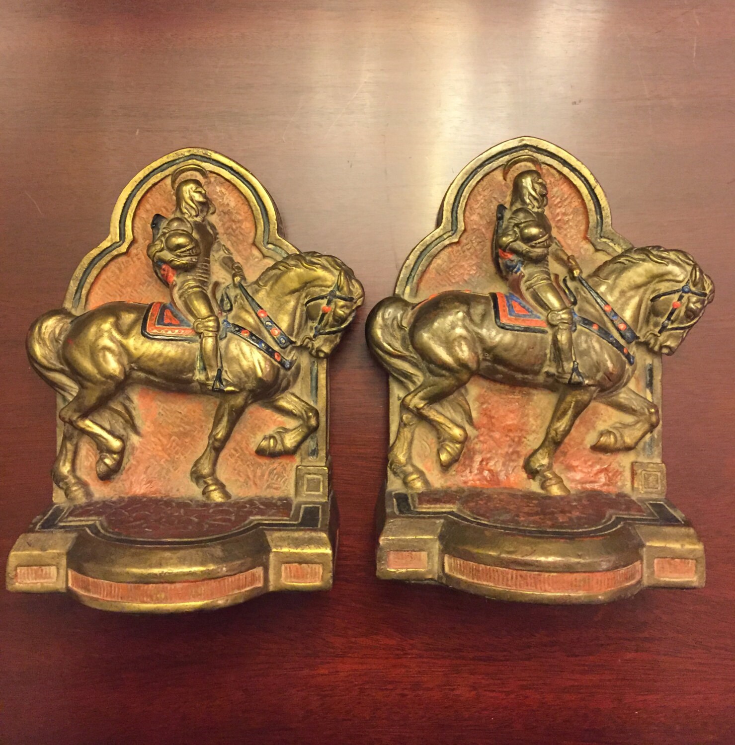 Antique Horse Bookends, Bronze Armor Bookends, Medieval Knight on Horse ...