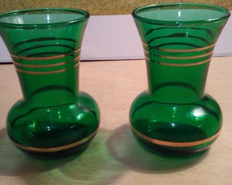 Green gold trim vase | Etsy