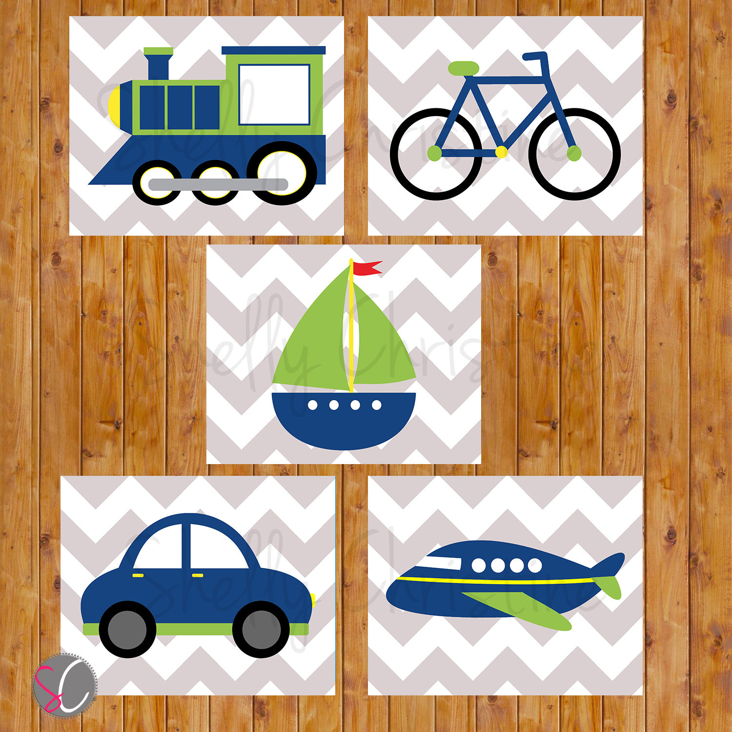 Things That Go Transportation Plane Train Car Boat Bike Wall