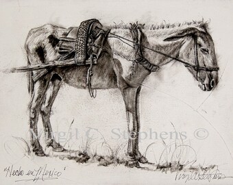 Donkey art A Kiss For Dolly drawing of a little girl giving