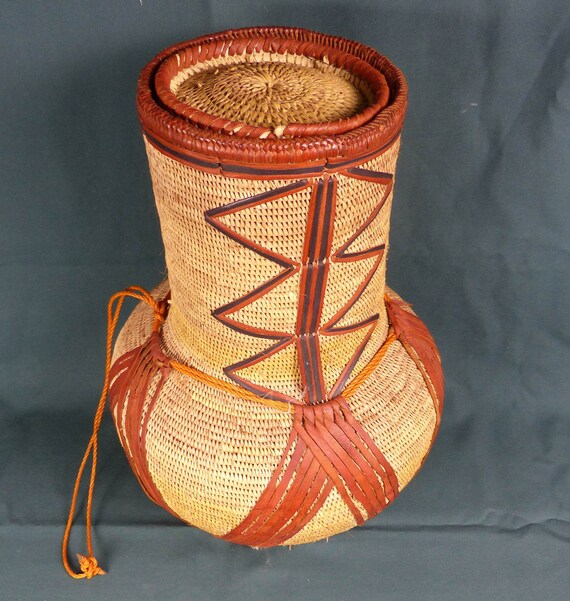 African Tribal Object Sudanese Rizekat Covered Wedding Basket.
