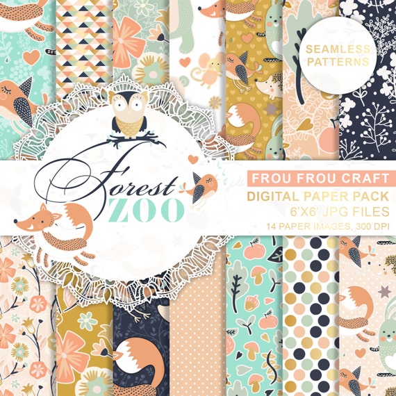 Animals Digital Paper Fox Bear Owl Repeatable Pattern Forest