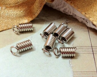 Stainless Steel Silver Tone Spring Coil Bead End Tip Cap