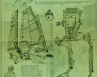 AT AT Imperial Walker Star Wars Poster Blueprint A2
