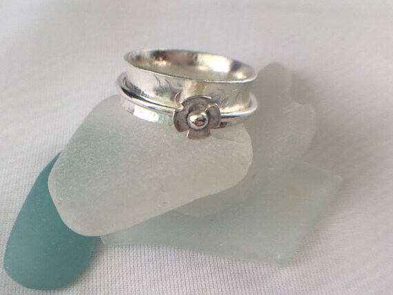 Sterling Silver Flower Spinner Ring Floral Spinning Ring