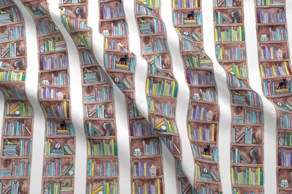 Books Fabric Book Lovers Bookshelf Pattern By Elena