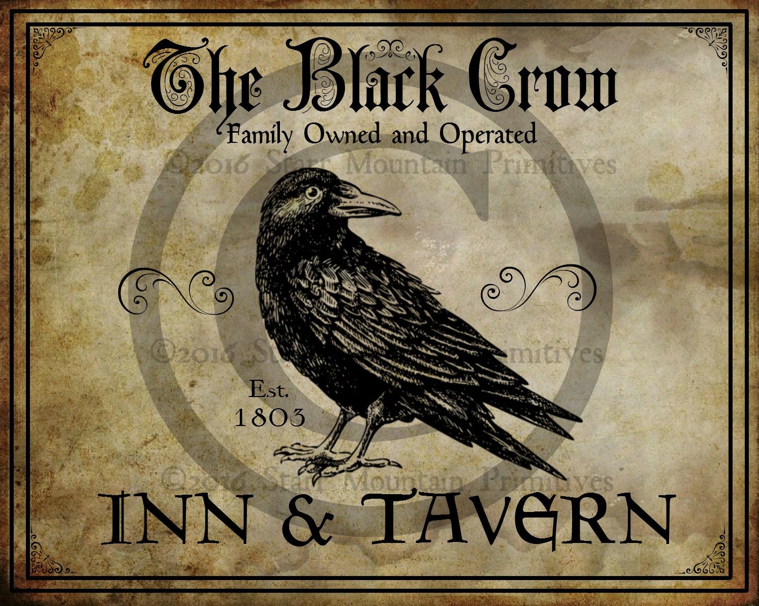 Primitive Colonial Black Crow Tavern Inn Sign Jpeg Digital