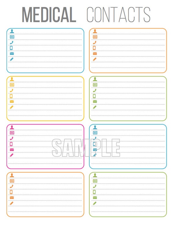 Medical Contacts Health Printables Medical Printables