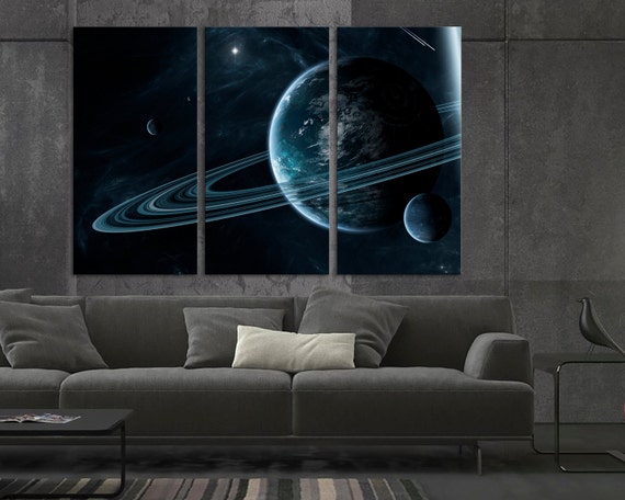 3 Panel Canvas Split Earth From Space at night Stretched on