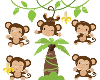 Cute Little Monkey Girl Clipart Set