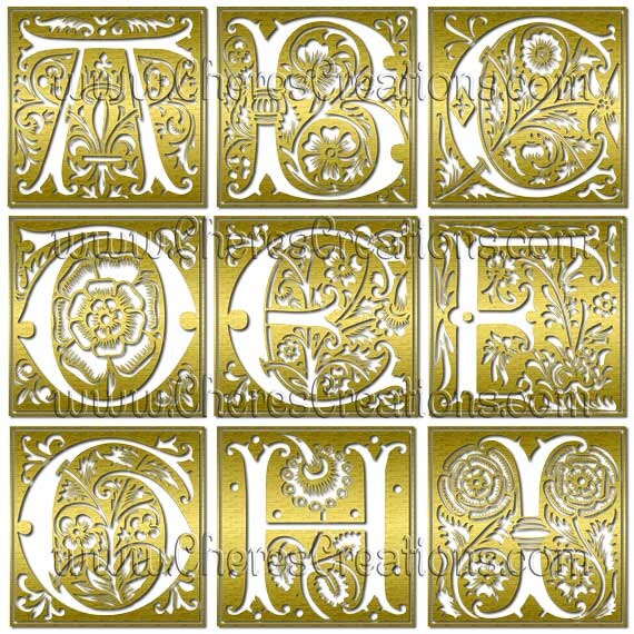 Fancy Gold Capital Letters Digital Alphabet Scrapbook Kit