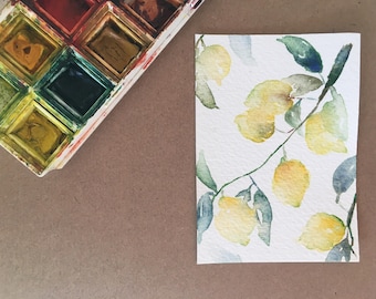Miniature Watercolor Lemon Painting Miniature Art Food Art