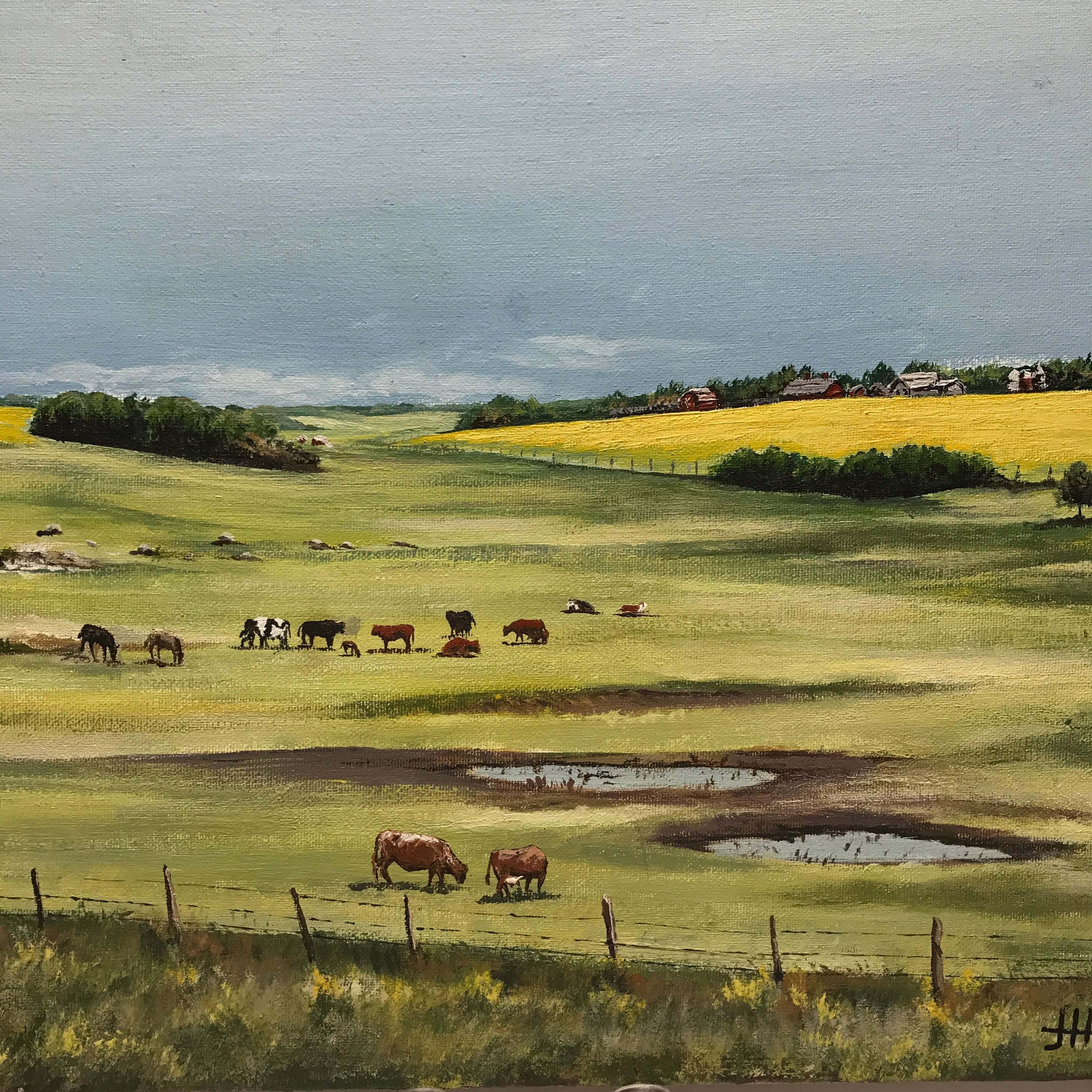 Canadian Farm Painting. Cow Fields . Rural Scene . Country